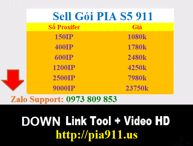 PIA S5 911 Residential Proxy Service.Là Gì?HD Cài Đặt,Sử Dụng - Support Via Fb,Zalo :0973.809.853